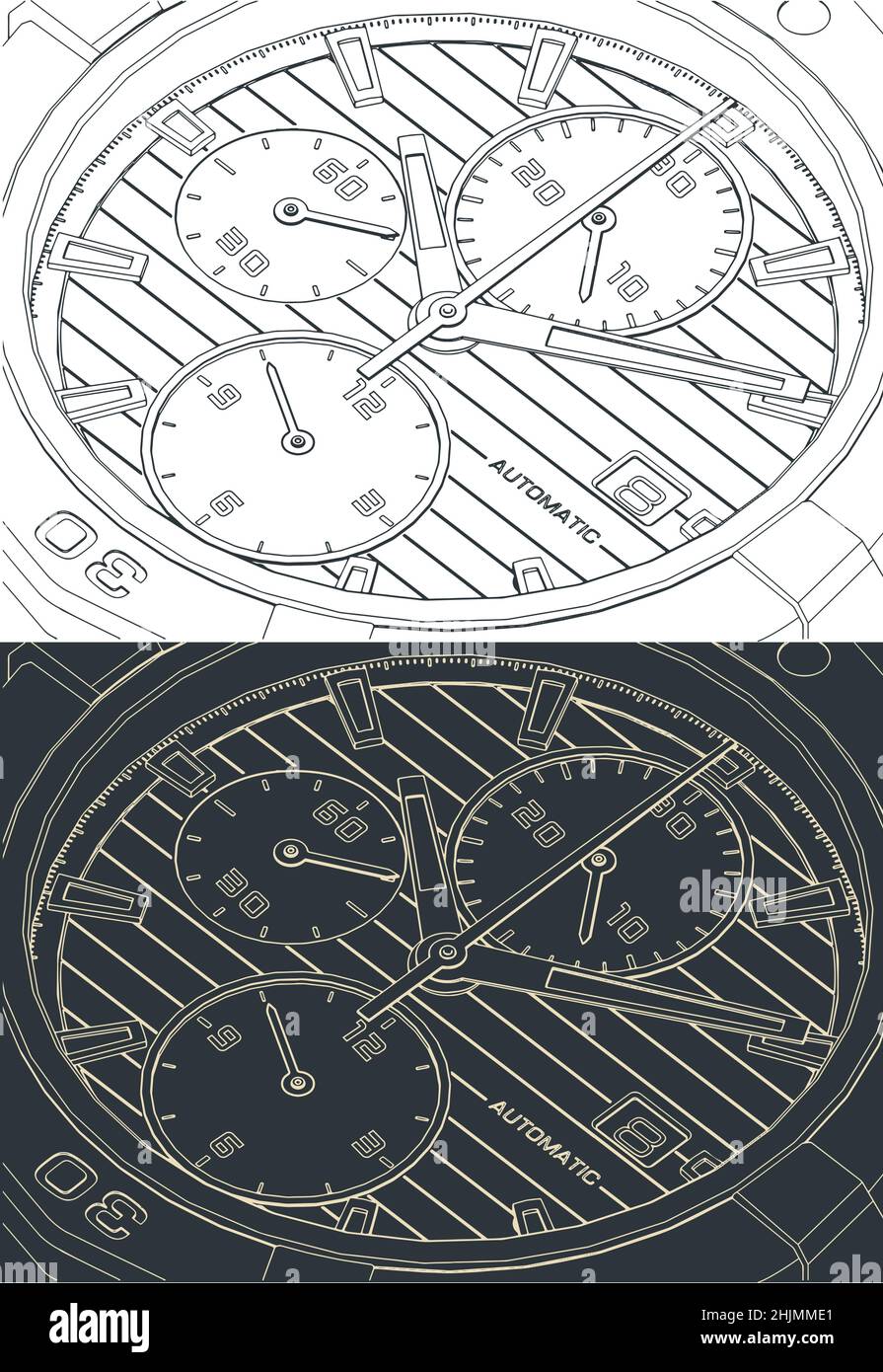 Stylized vector illustrations of wrist watch dial close-up Stock Vector ...