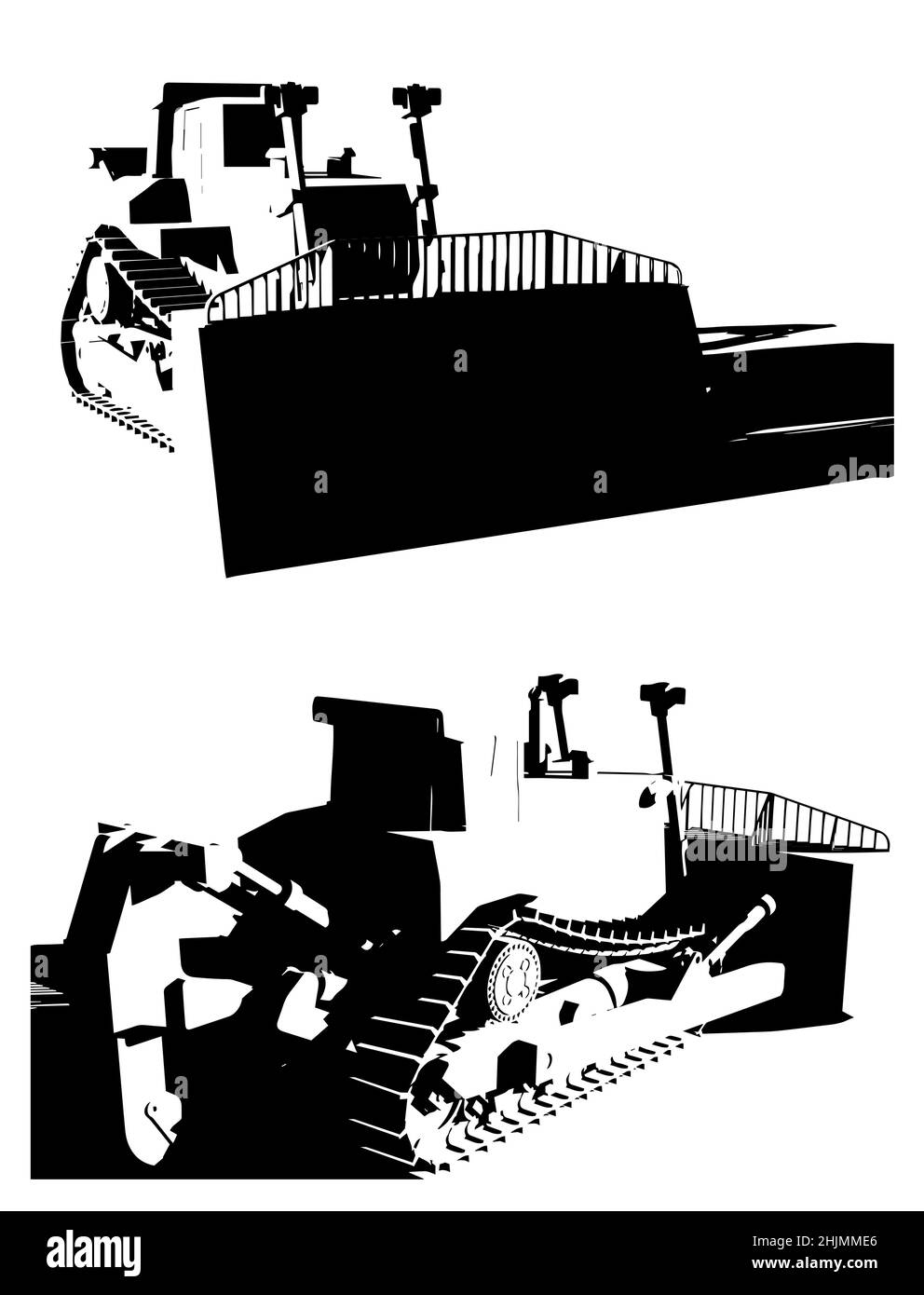 Stylized vector illustration of crawler bulldozer poster template Stock ...