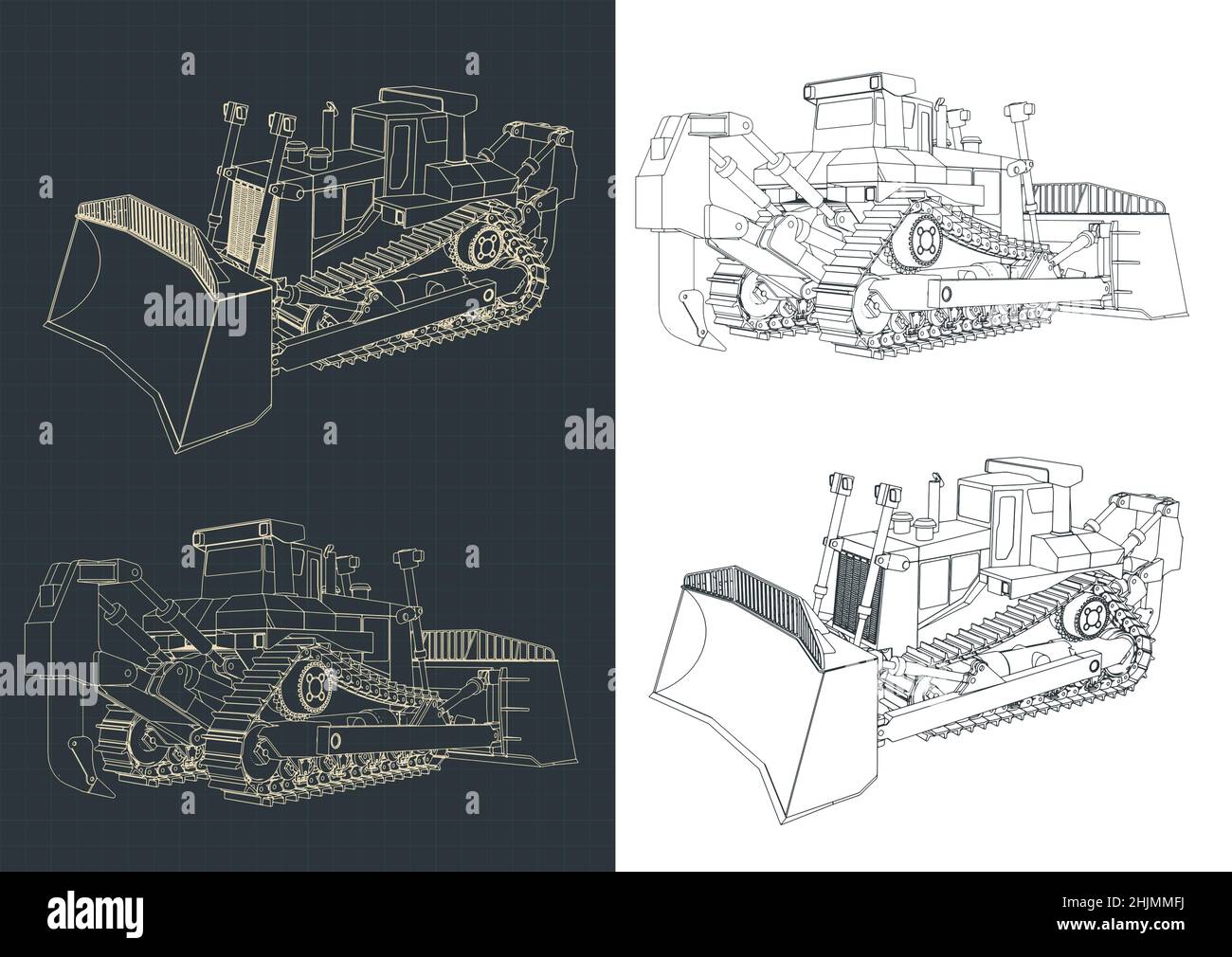 Stylized vector illustration of drawings of crawler bulldozer Stock ...