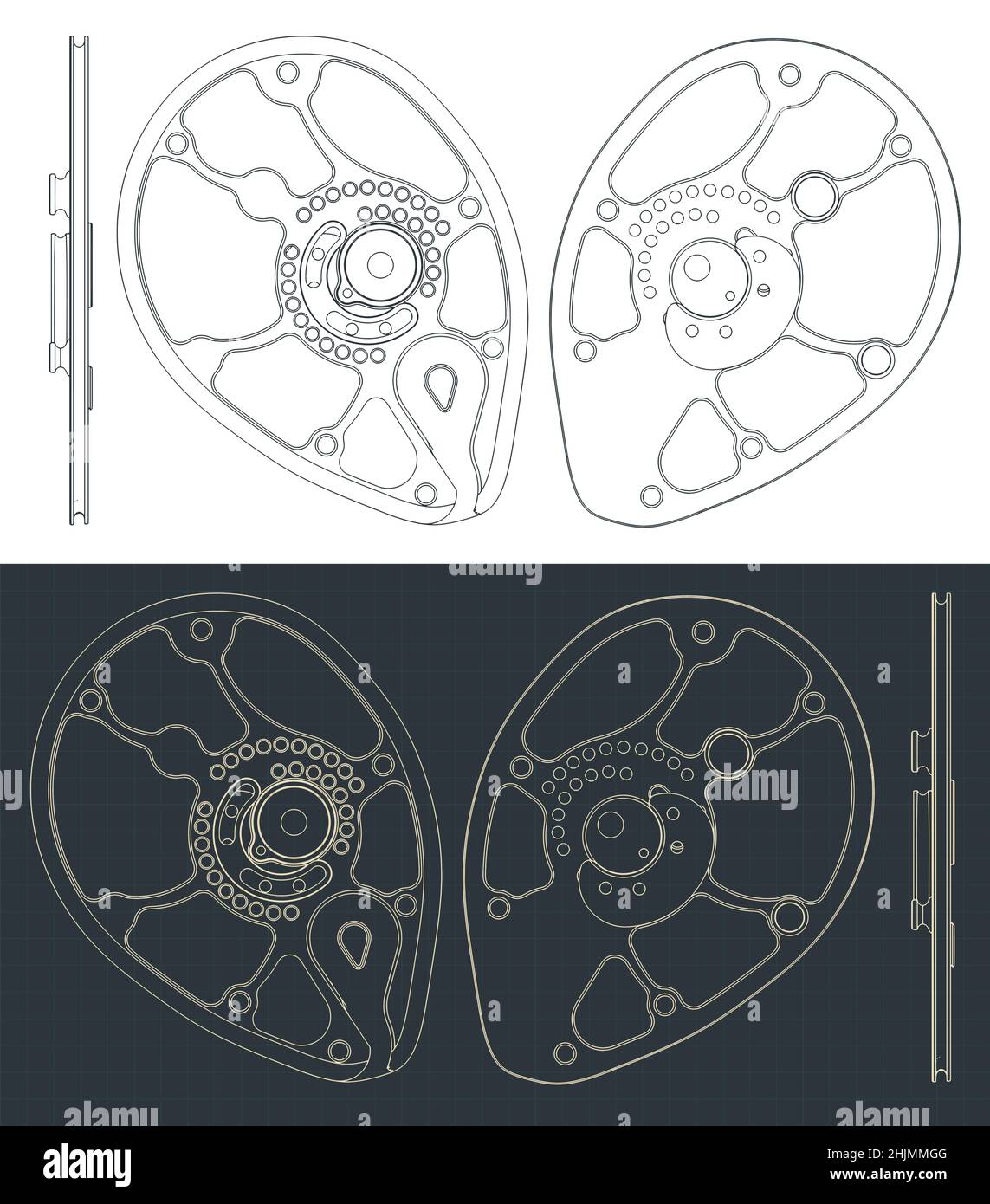 Stylized vector illustrations of blueprints of compound bow cam Stock ...