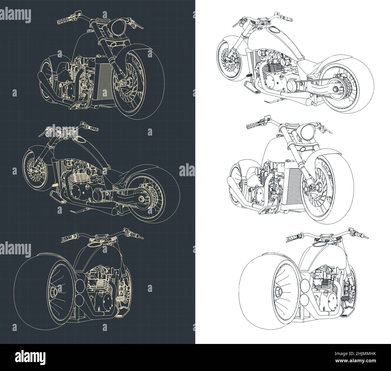 Stylized vector illustration of drawings of cruiser motorcycle Stock ...
