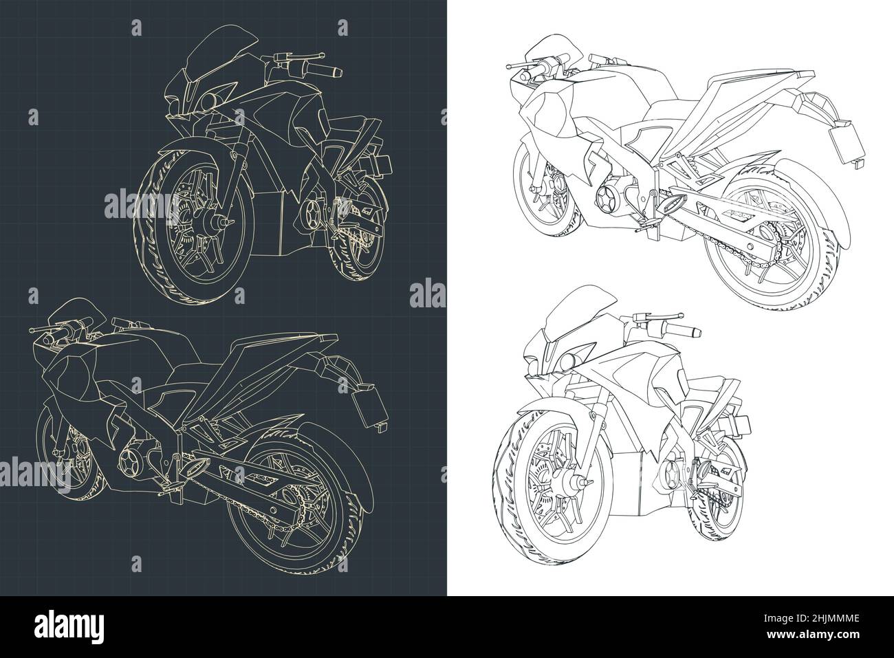 Stylized vector illustration of drawings of sports motorcycle Stock ...