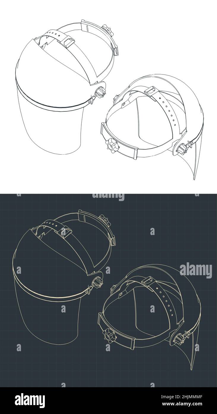 Stylized vector illustrations of isometric blueprints of protective ...
