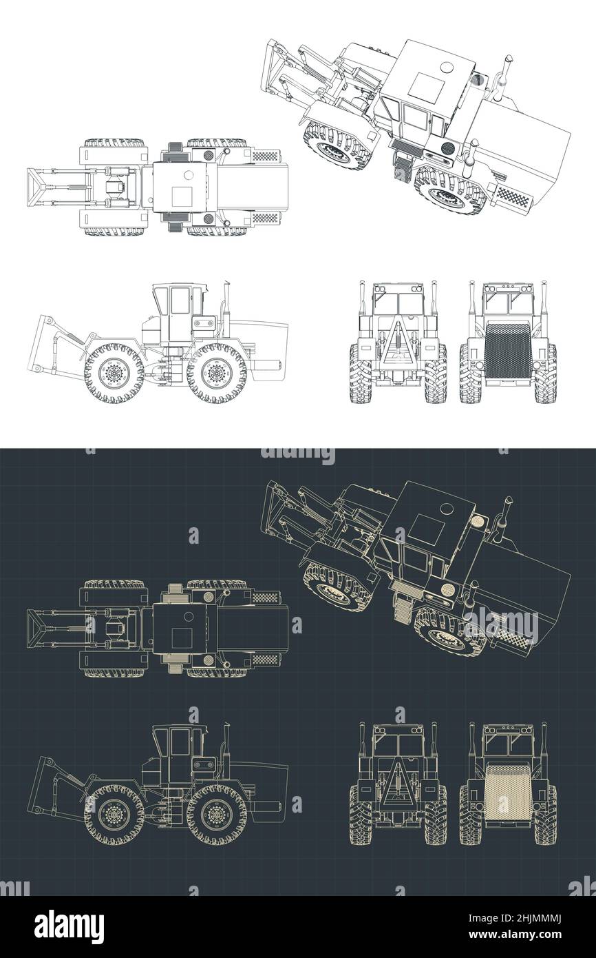Stylized vector illustration of blueprints of tractor Stock Vector ...