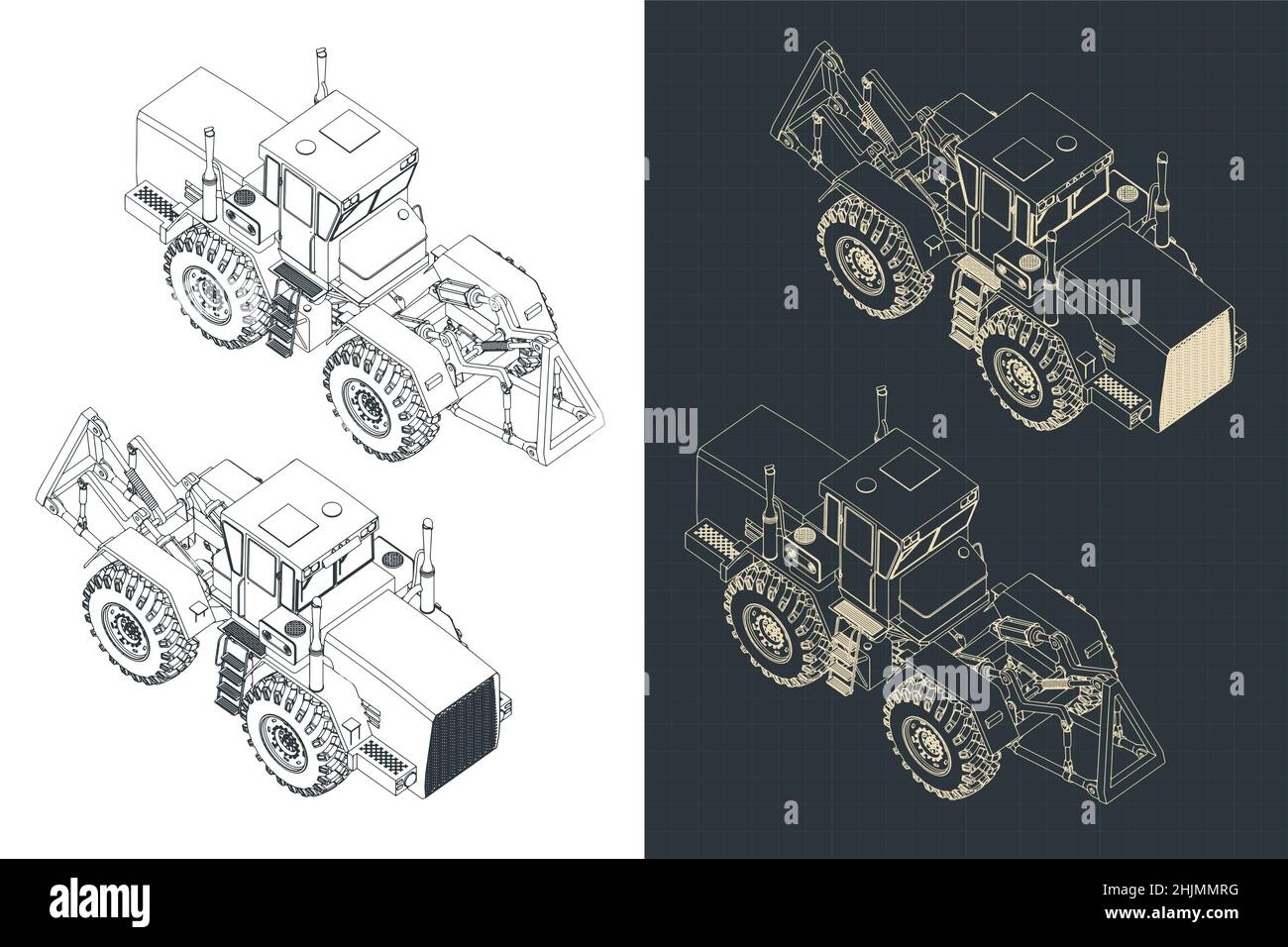 Stylized vector illustration of isometric blueprints of tractor Stock ...