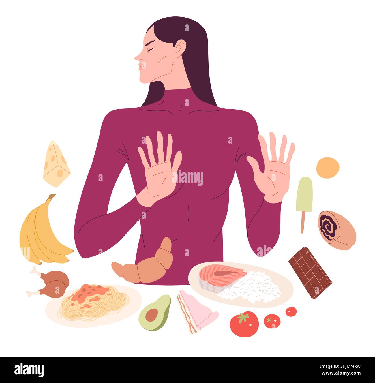 Woman refuses to eat, rejects food. Eating disorder Stock Vector Image ...