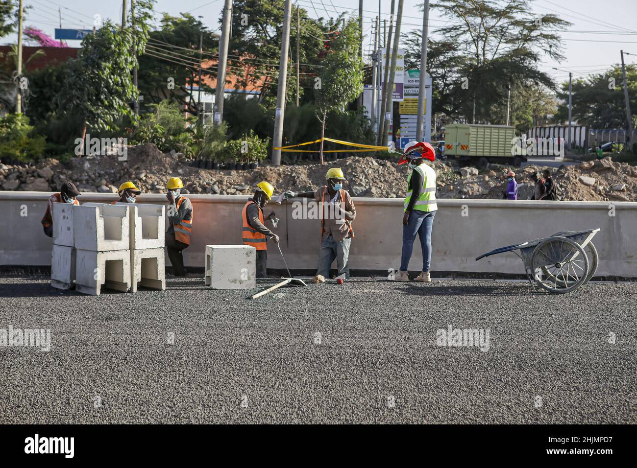 Nairobi, Kenya. 26th Jan, 2022. Construction workers work on a section ...