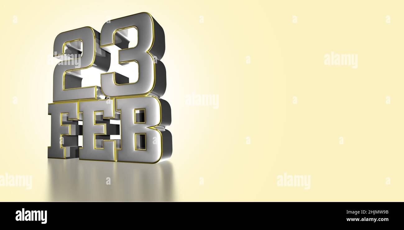 Feb 23 rd. Day 23 of February month stainless steel gold rim 3D ...