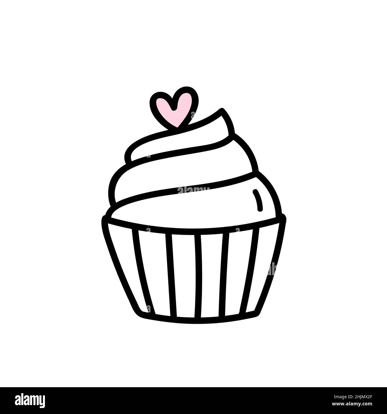 Cute cupcake decorated with heart isolated on white background. Vector ...
