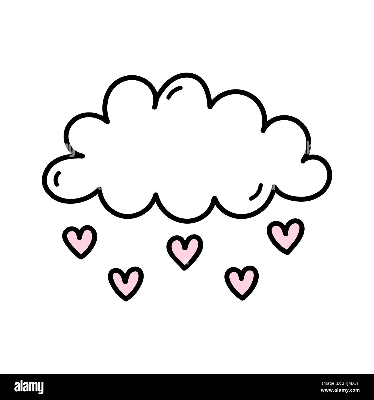 Cute cloud with hearts rain isolated on white background. Vector hand ...