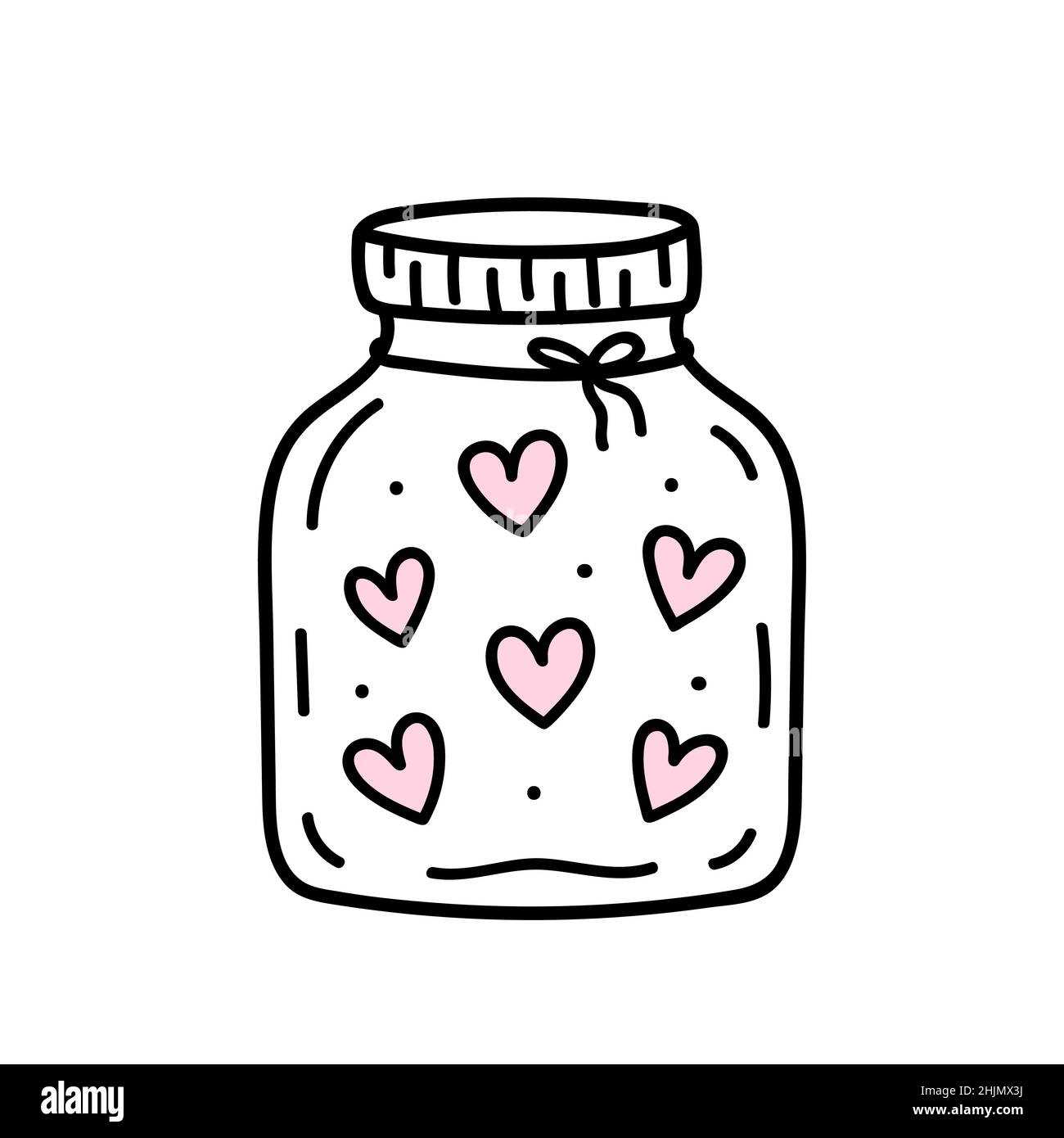 Cute jar filled with hearts isolated on white background. Vector hand ...