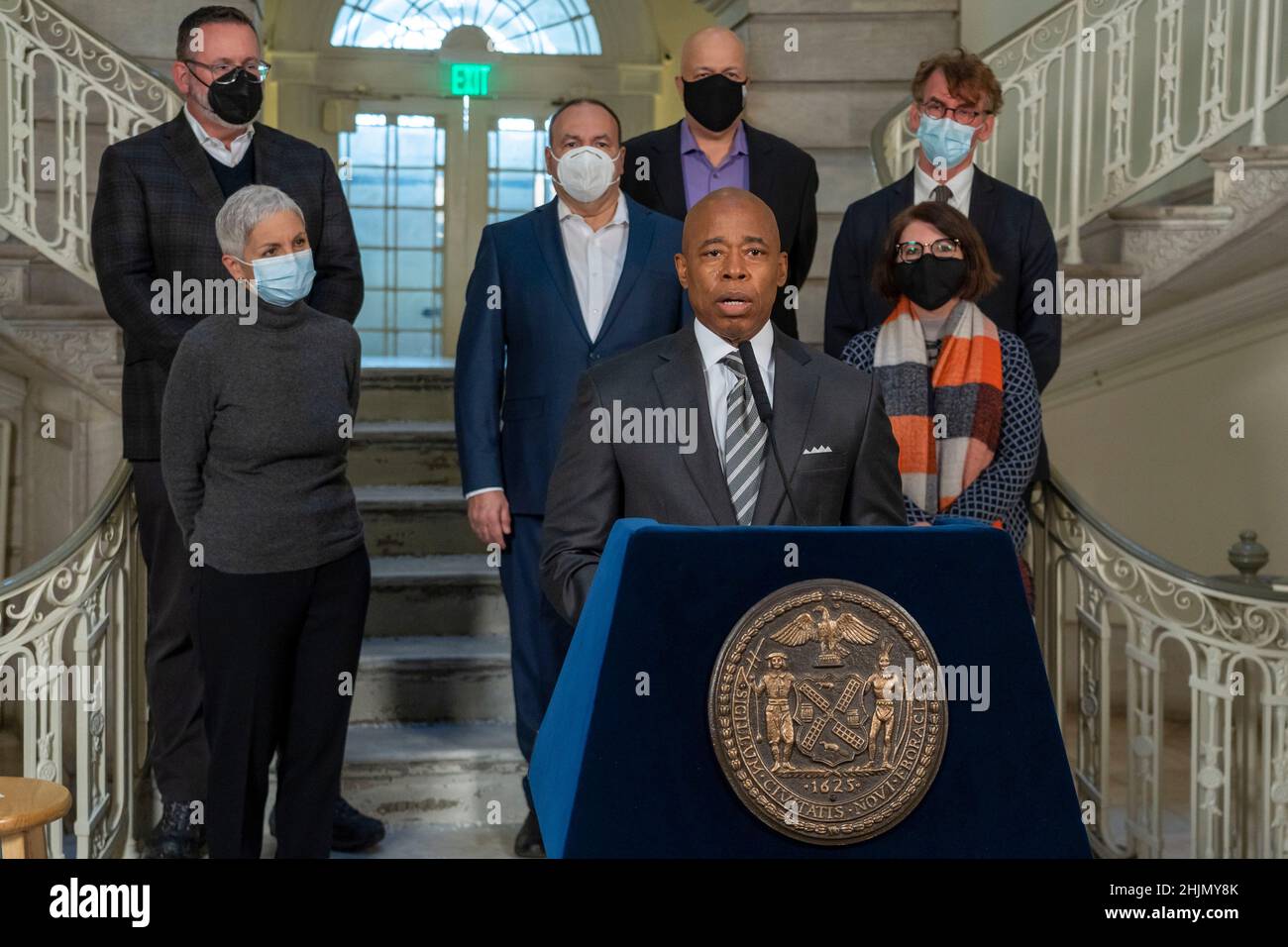 NEW YORK, NY - JANUARY 30: New York City Mayor Eric Adams announces ...