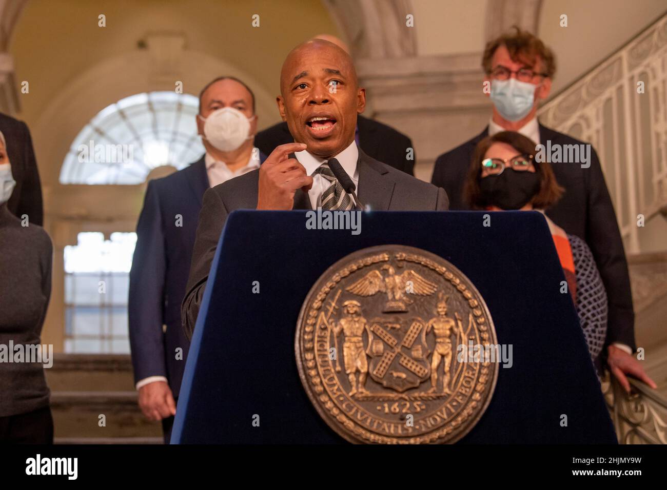 NEW YORK, NY - JANUARY 30: New York City Mayor Eric Adams announces ...