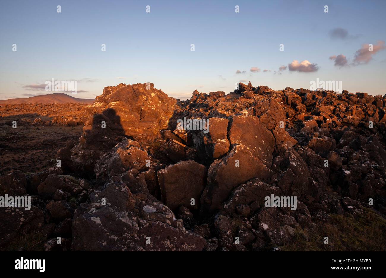 Rugged ancient lava fields in Iceland near the town of Grindavik on the ...