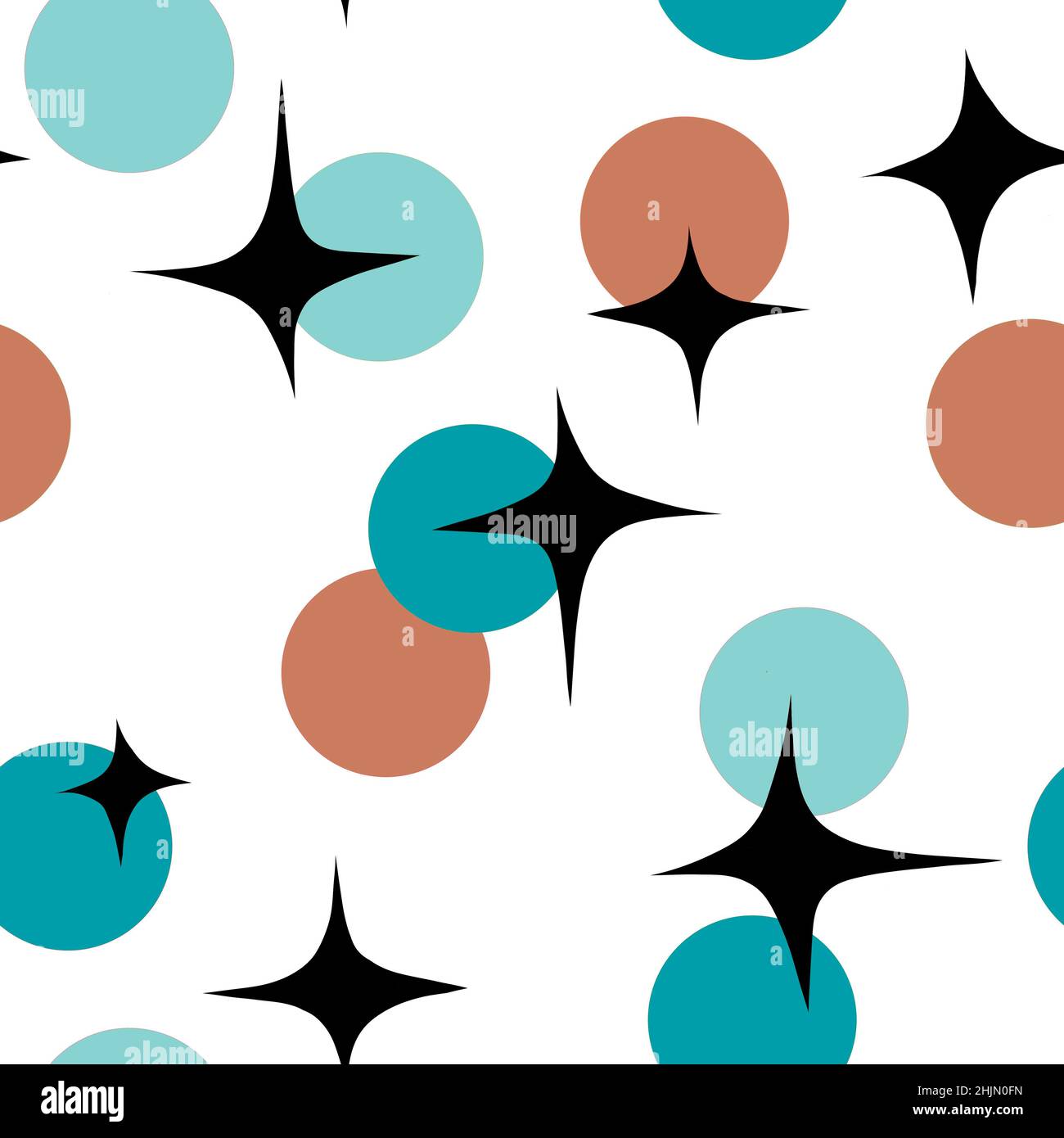 Seamless Hand Drawn Mid Century Modern Pattern In Beige Blue Turquoise