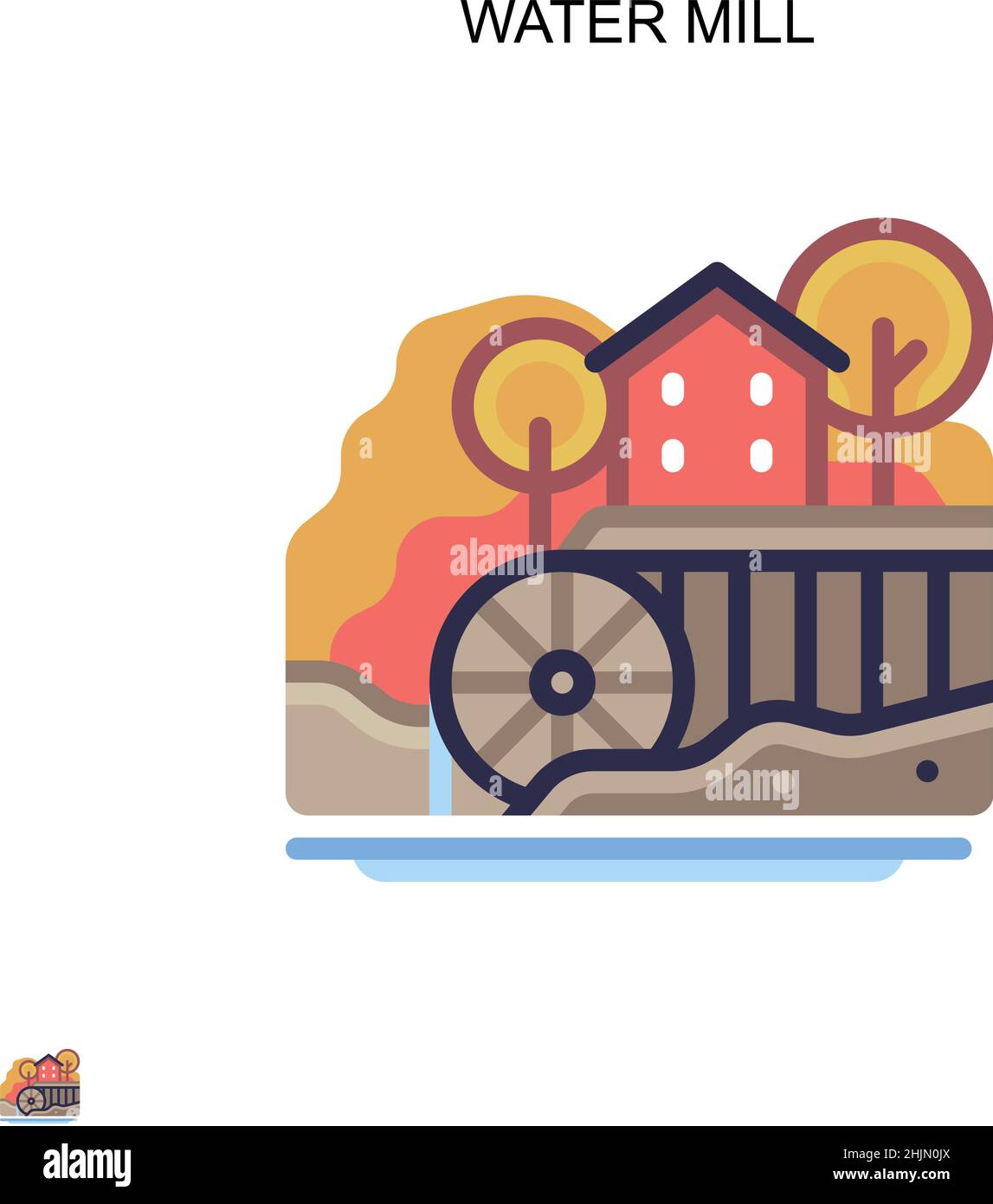 Water mill Simple vector icon. Illustration symbol design template for ...