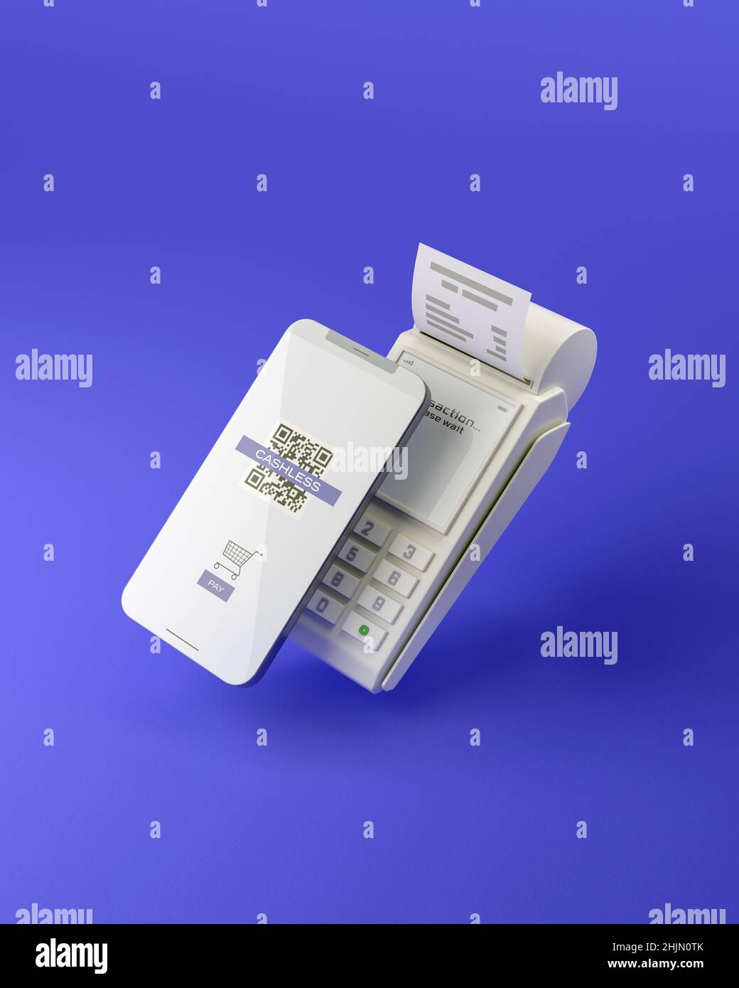 Icons of POS terminal with receipt and smartphone with QR code on ...