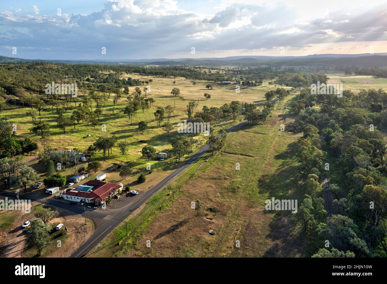 Aerial of the historic Mungungo Hotel on the banks of the Monal Creek ...