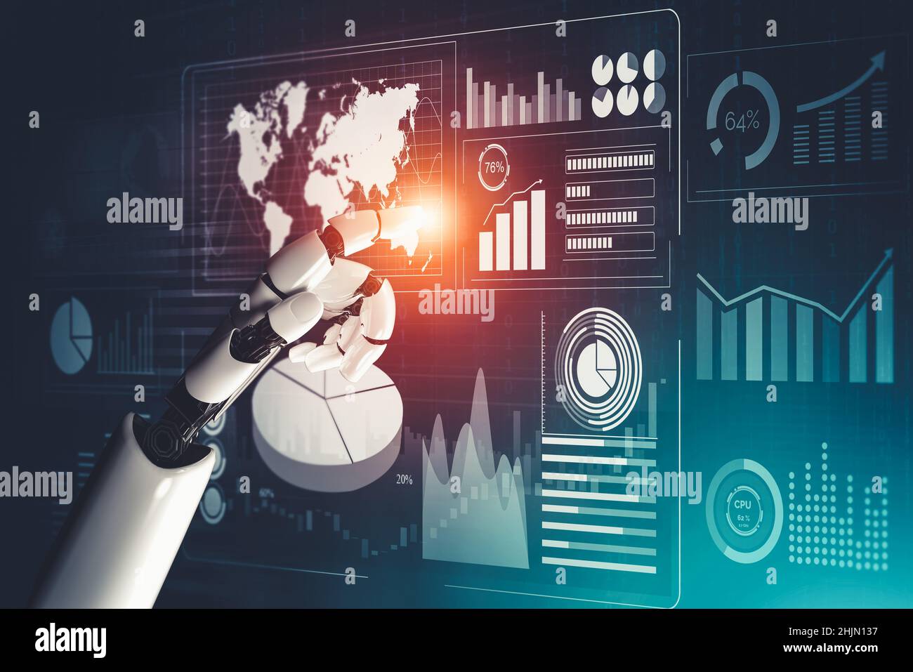 3D rendering futuristic droid robot technology development, artificial ...