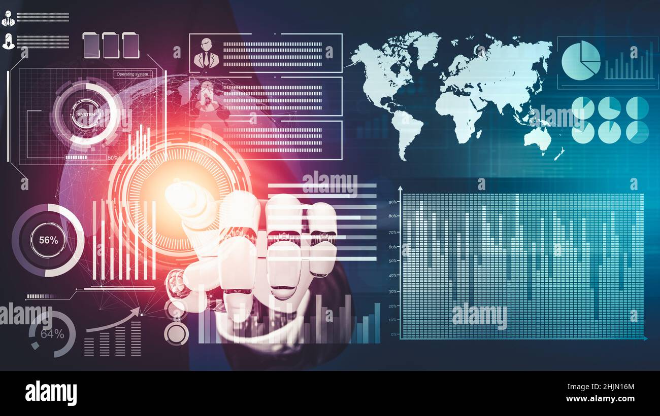 3D rendering futuristic droid robot technology development, artificial ...