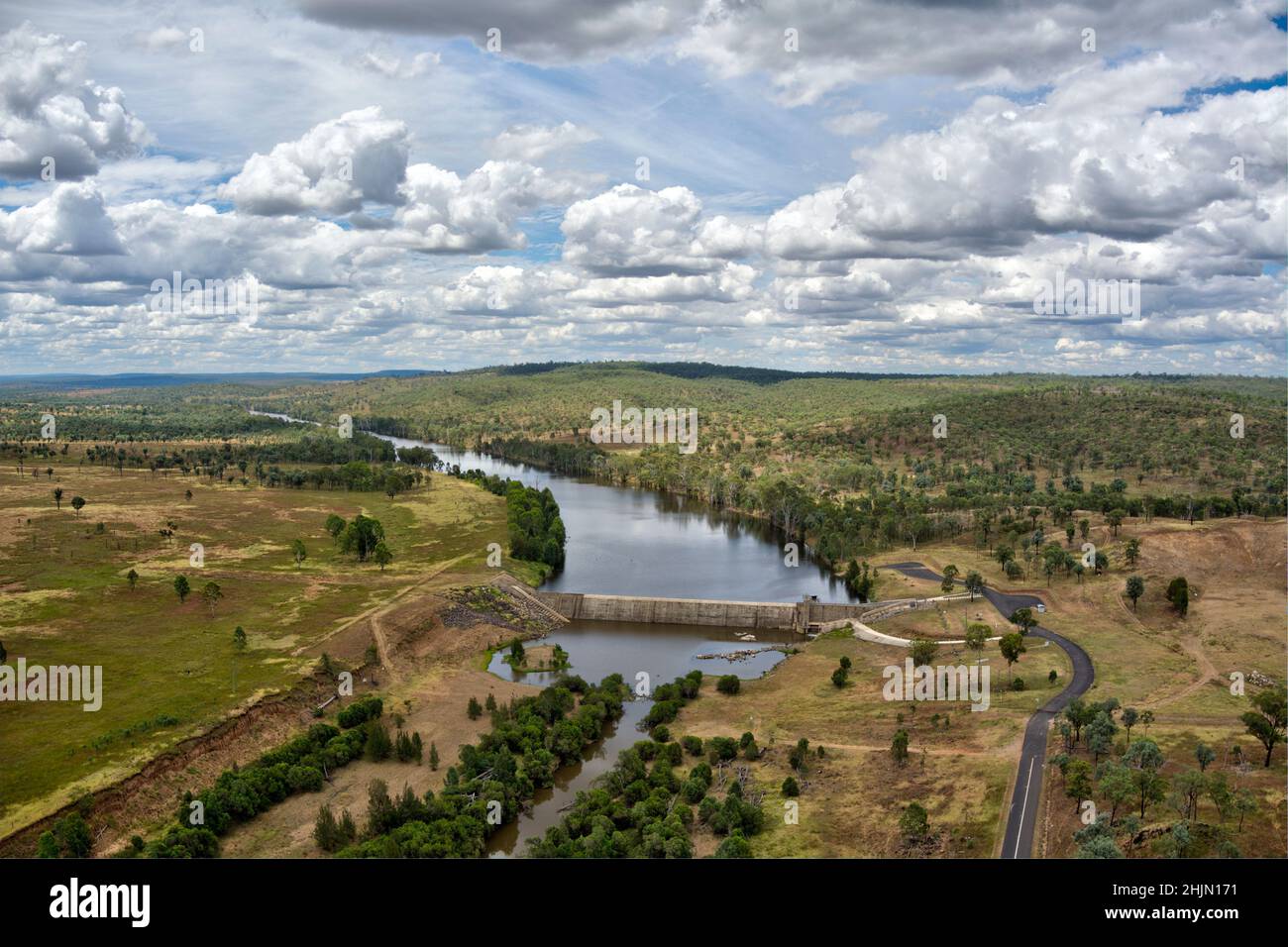 Aerial of Kirar Weir on the Burnett River at Eidsvold Queensland Australia Stock Photo - Alamy