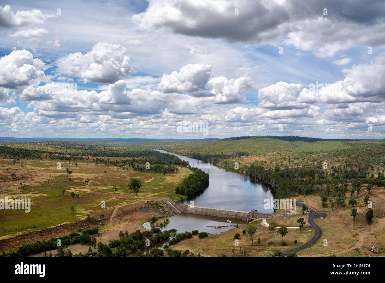 Aerial of Kirar Weir on the Burnett River at Eidsvold Queensland Australia Stock Photo - Alamy