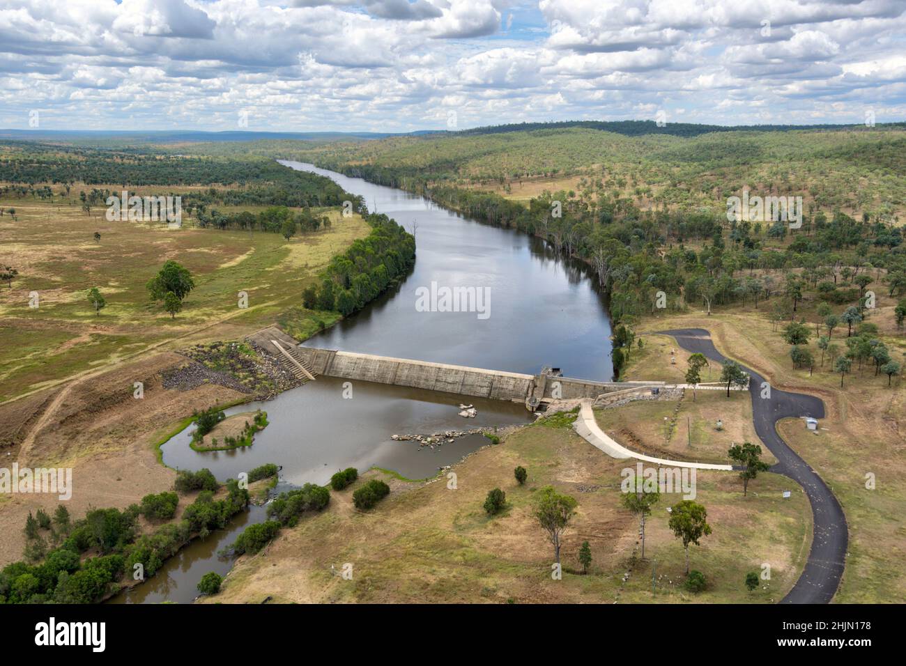Aerial of Kirar Weir on the Burnett River at Eidsvold Queensland Australia Stock Photo - Alamy