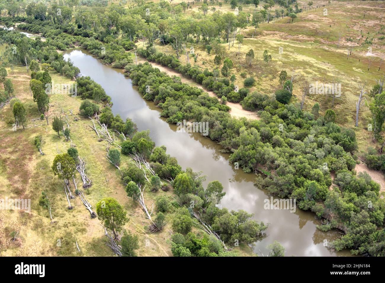 Aerial of Kirar Weir on the Burnett River at Eidsvold Queensland Australia Stock Photo - Alamy