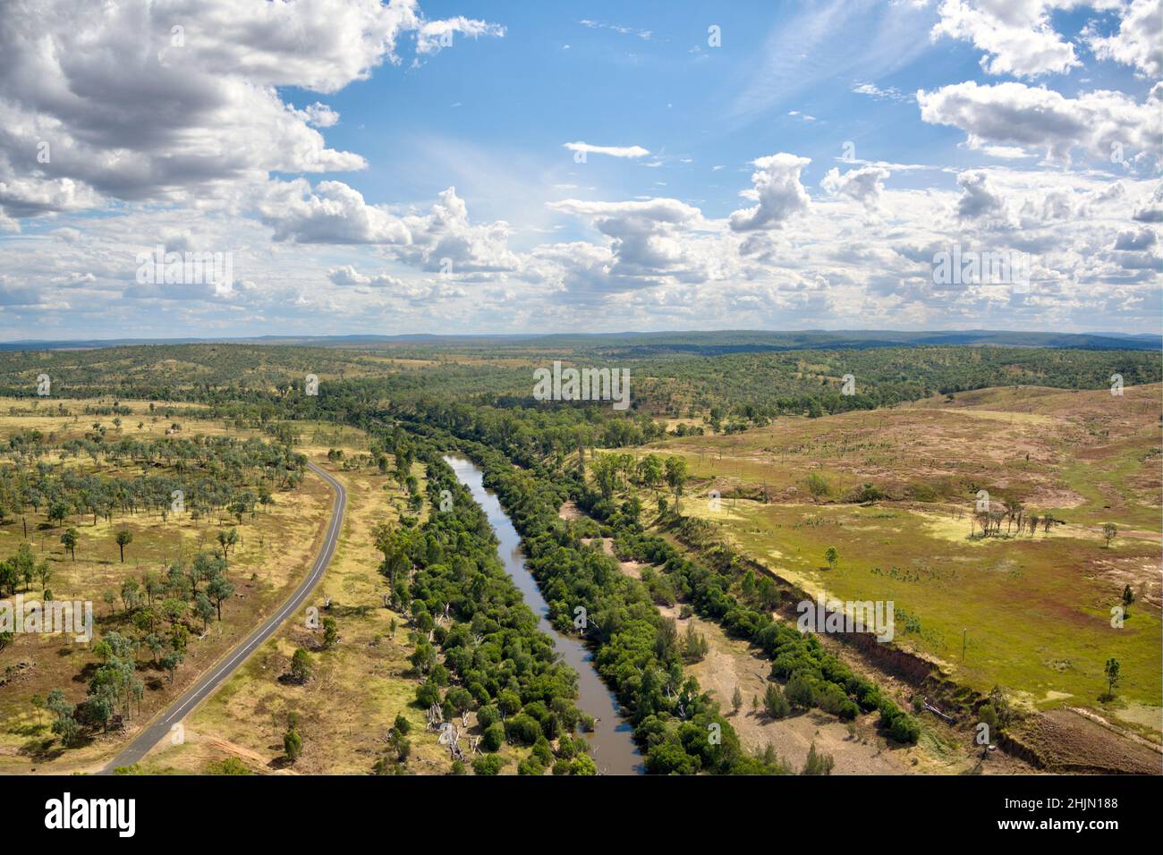 Aerial of Kirar Weir on the Burnett River at Eidsvold Queensland Australia Stock Photo - Alamy