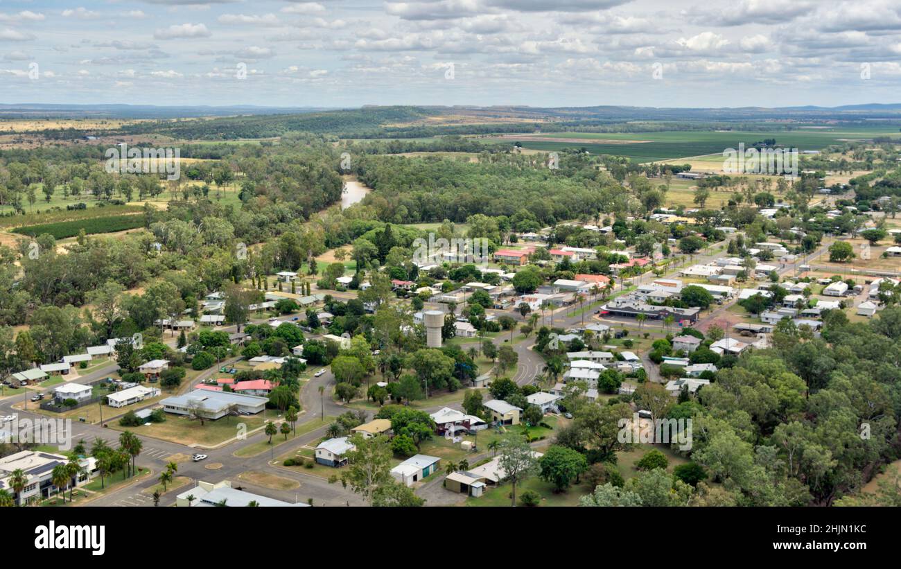 Aerial of Theodore on the banks of the Dawson River Queensland ...