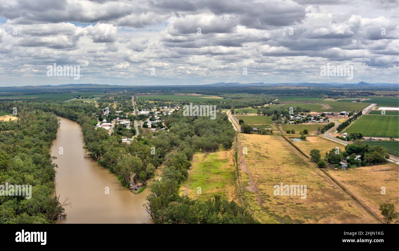 Aerial of Theodore on the banks of the Dawson River Queensland ...