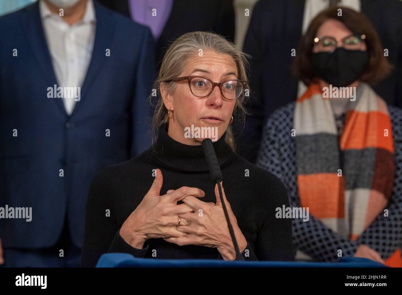 Ruth Anne Visnauskas speaks at a press conference announcing the ...
