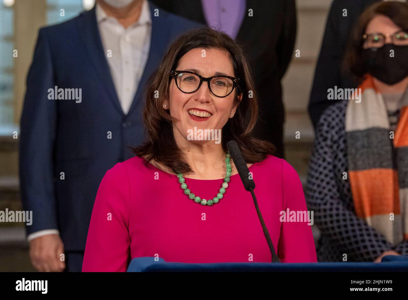 New York, United States. 30th Jan, 2022. Jessica Katz speaks at a press ...