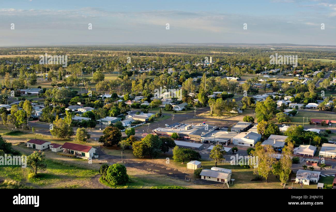 Aerial of the coal mining township of Moura Queensland Australia Stock ...
