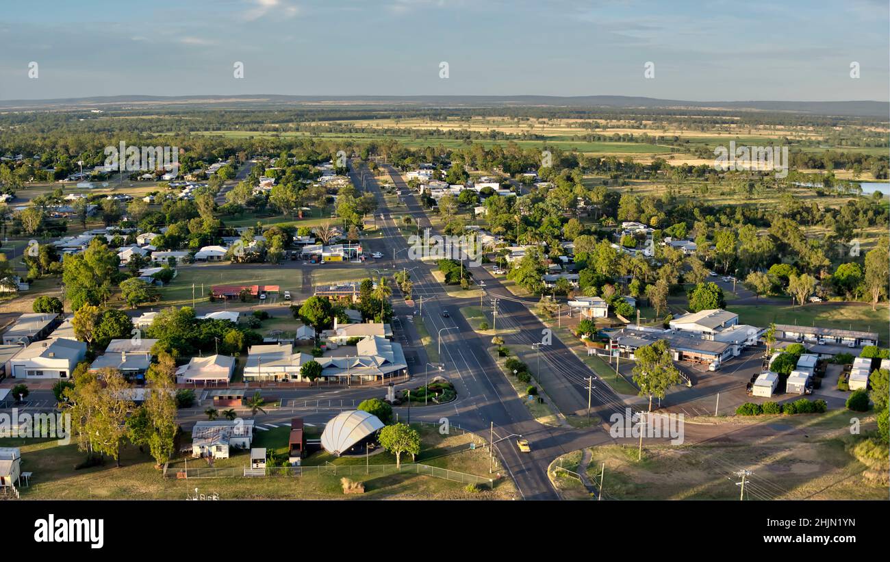 Aerial of the coal mining township of Moura Queensland Australia Stock ...