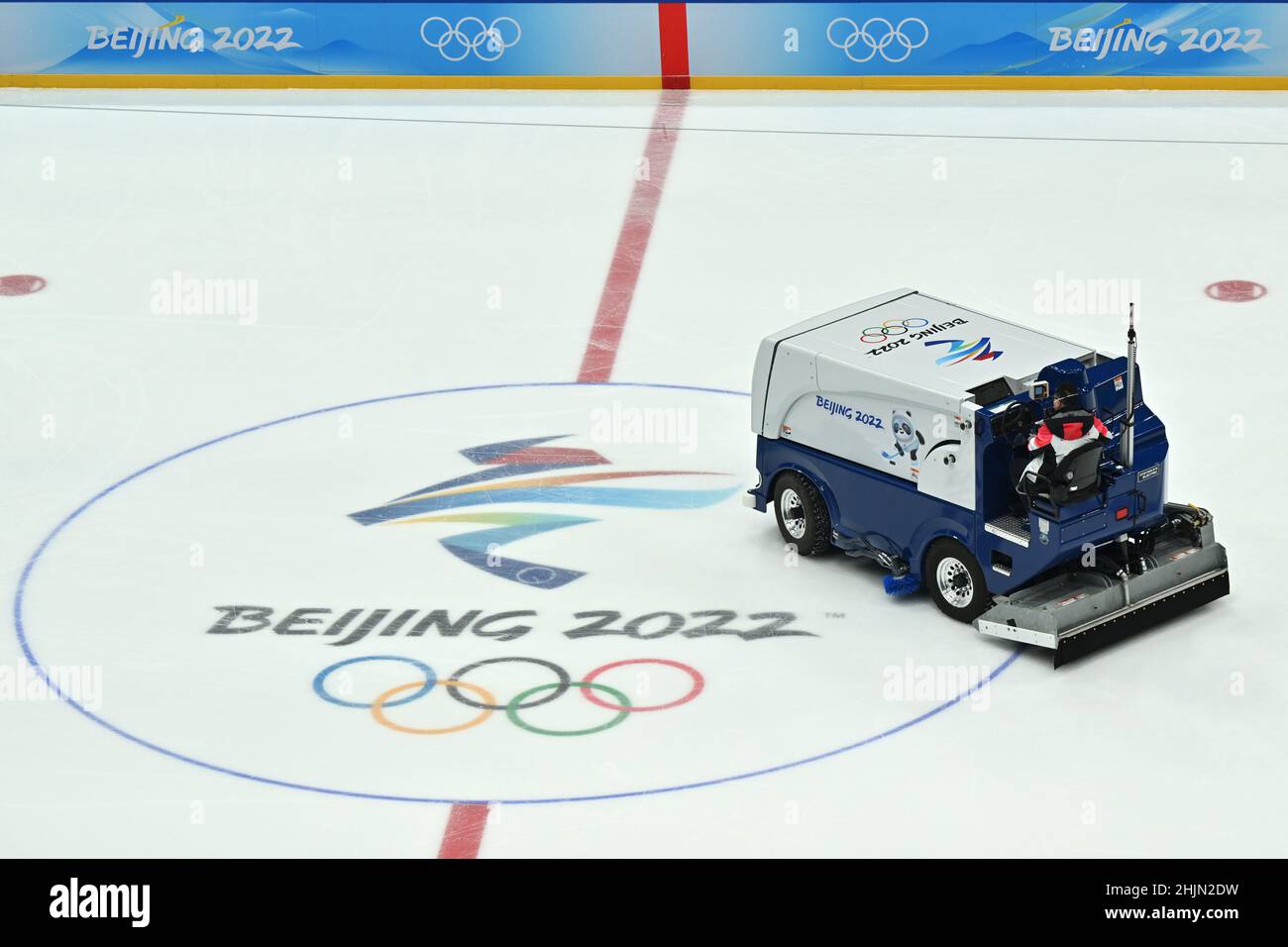 Peking, China. 31st Jan, 2022. An ice resurfacing machine moves across ...