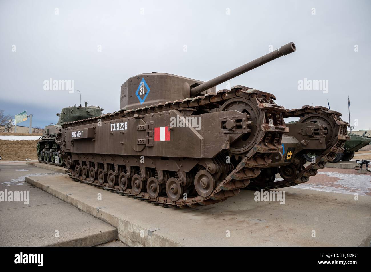 Calgary, Alberta - January 30, 2022: View of a Churchill tank at the ...