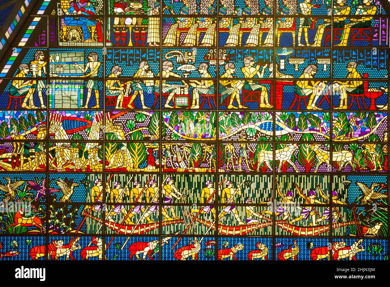 Detail of an Egyptian-themed stained glass window in Wafi Mall in Dubai ...