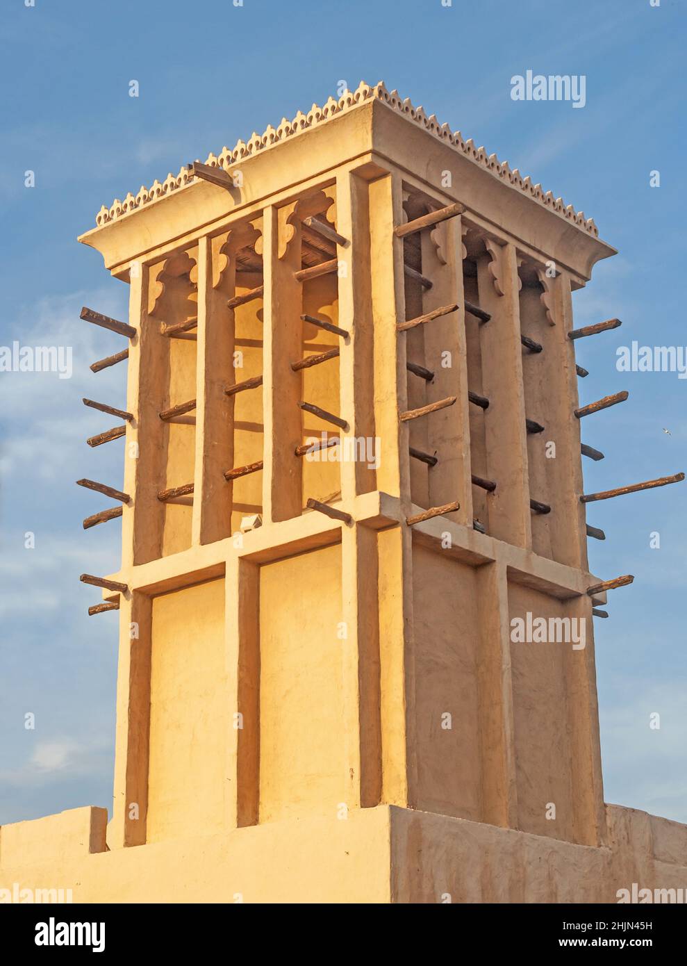 A traditional wind tower photographed in Dubai in the UAE. The tower ...