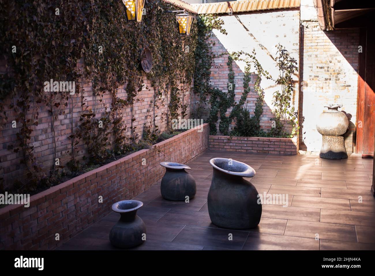 Interior of modern cafe terrace. Can be used as a whole background ...