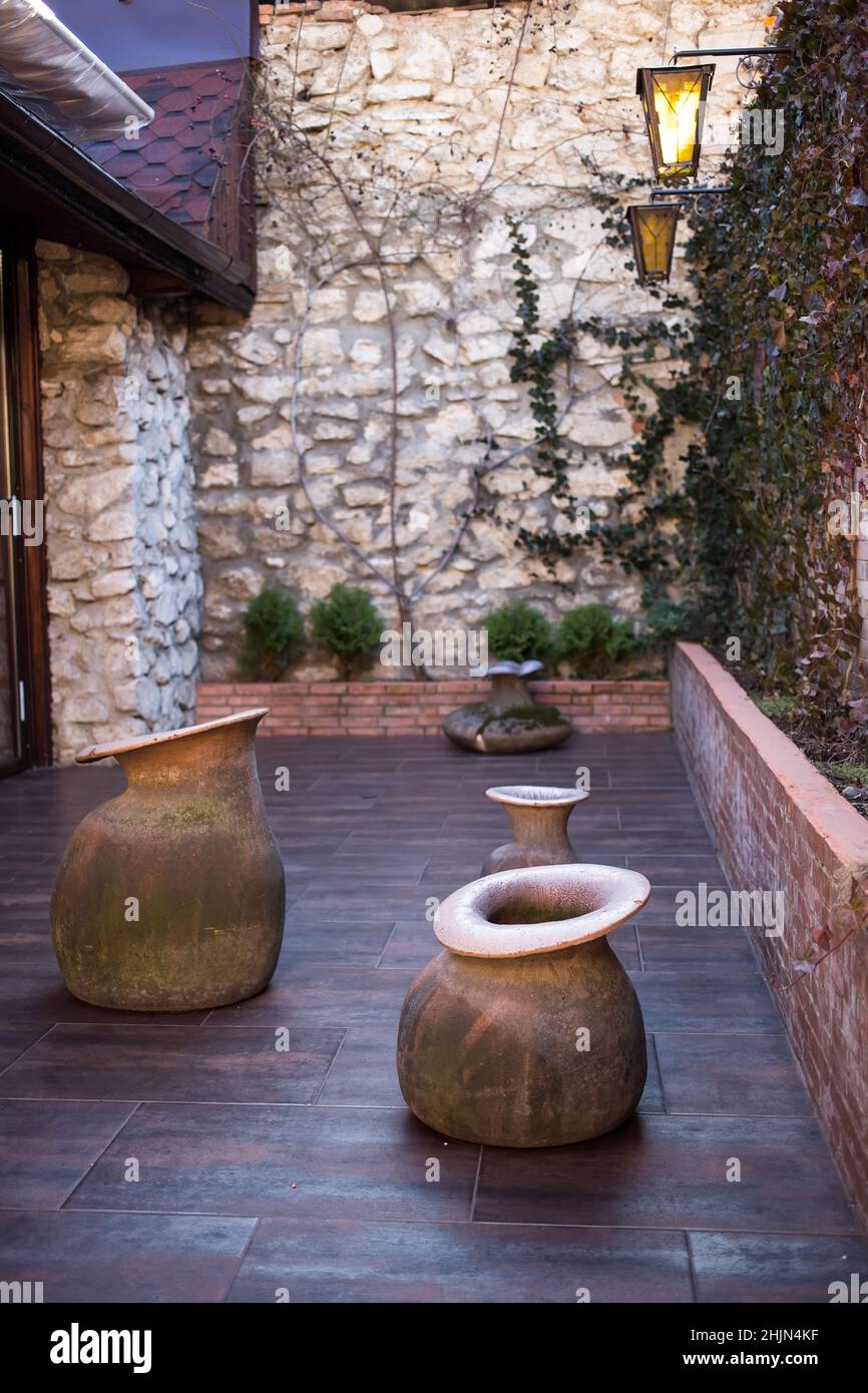 Interior of modern cafe terrace. Can be used as a whole background ...