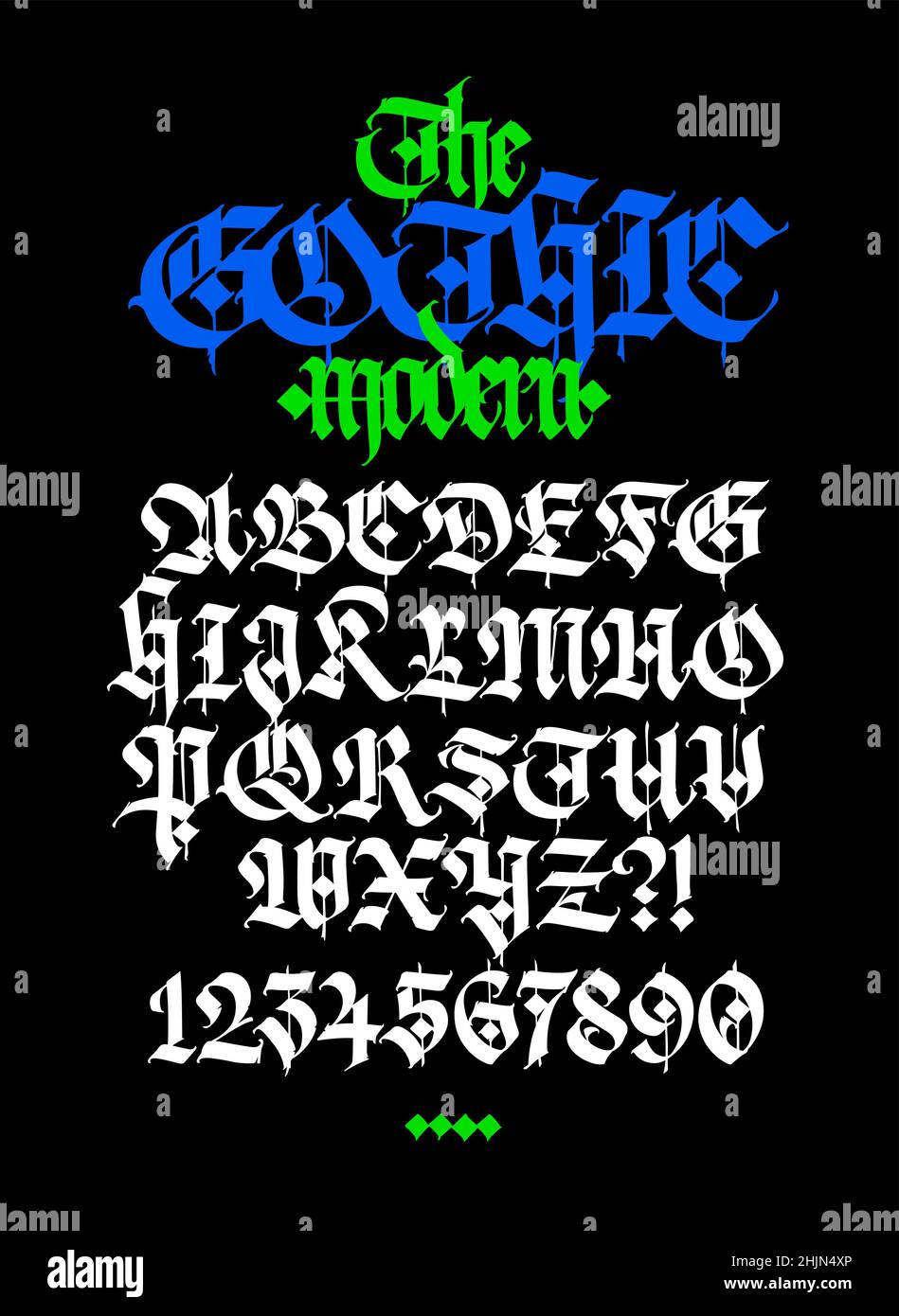 Modern Gothic, full English alphabet. Vector. Medieval latin capital ...