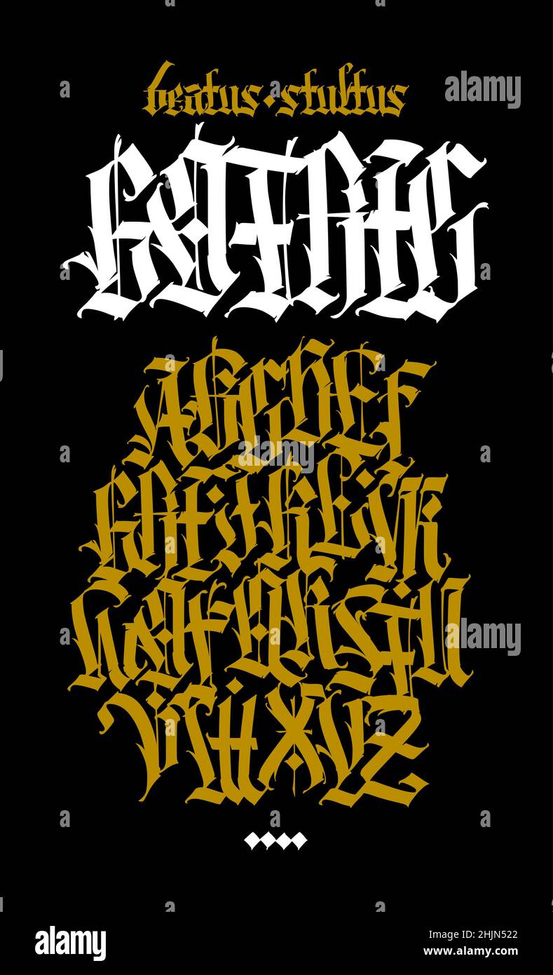Gothic, English alphabet. Vector. Medieval latin gold letters. Signs ...
