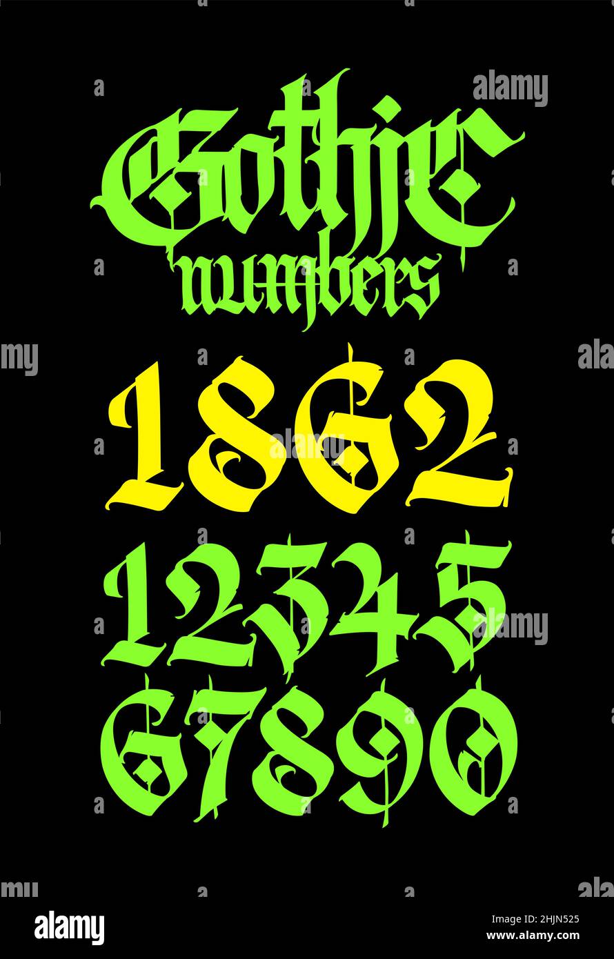 Gothic figures. Vector. Beautiful and stylish calligraphy. Elegant ...