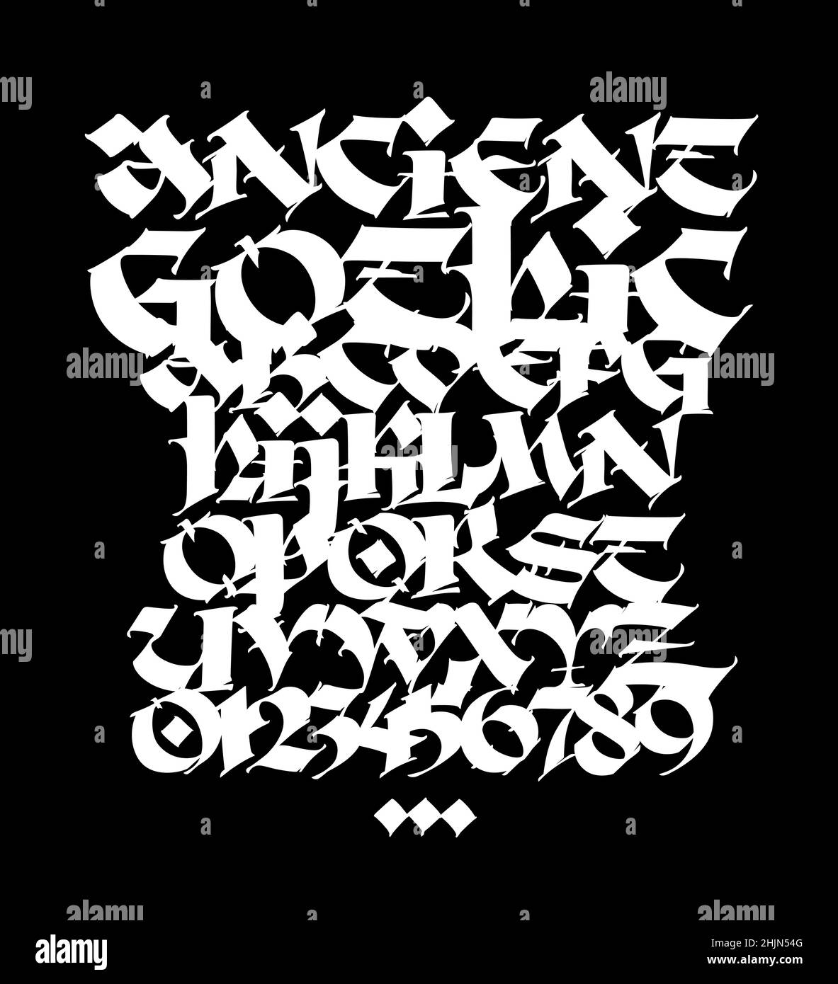 Gothic complete alphabet. Vector. Numbers. Medieval latin white letters ...
