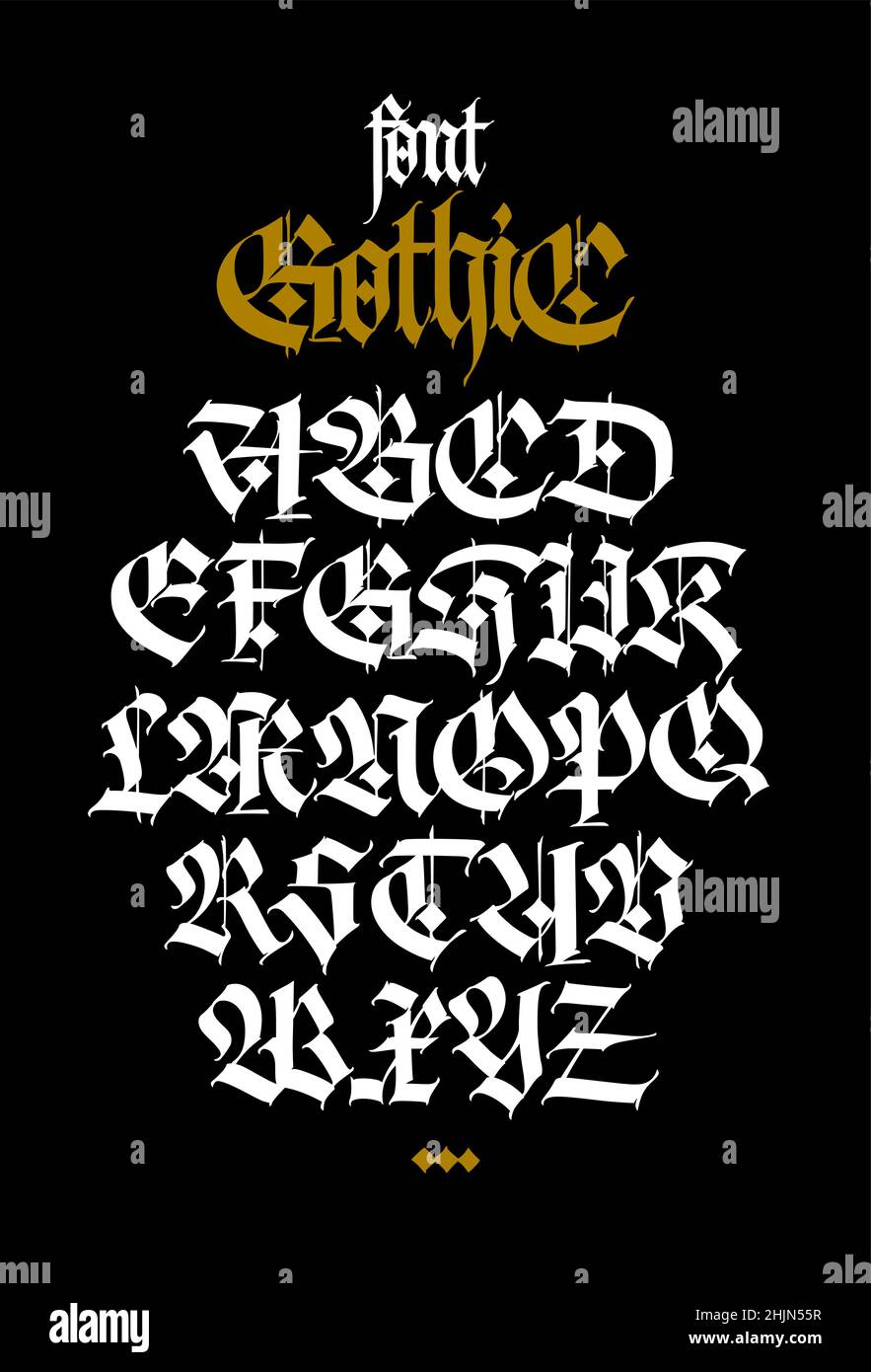 Gothic. Vector. Uppercase and lowercase white letters on a black ...