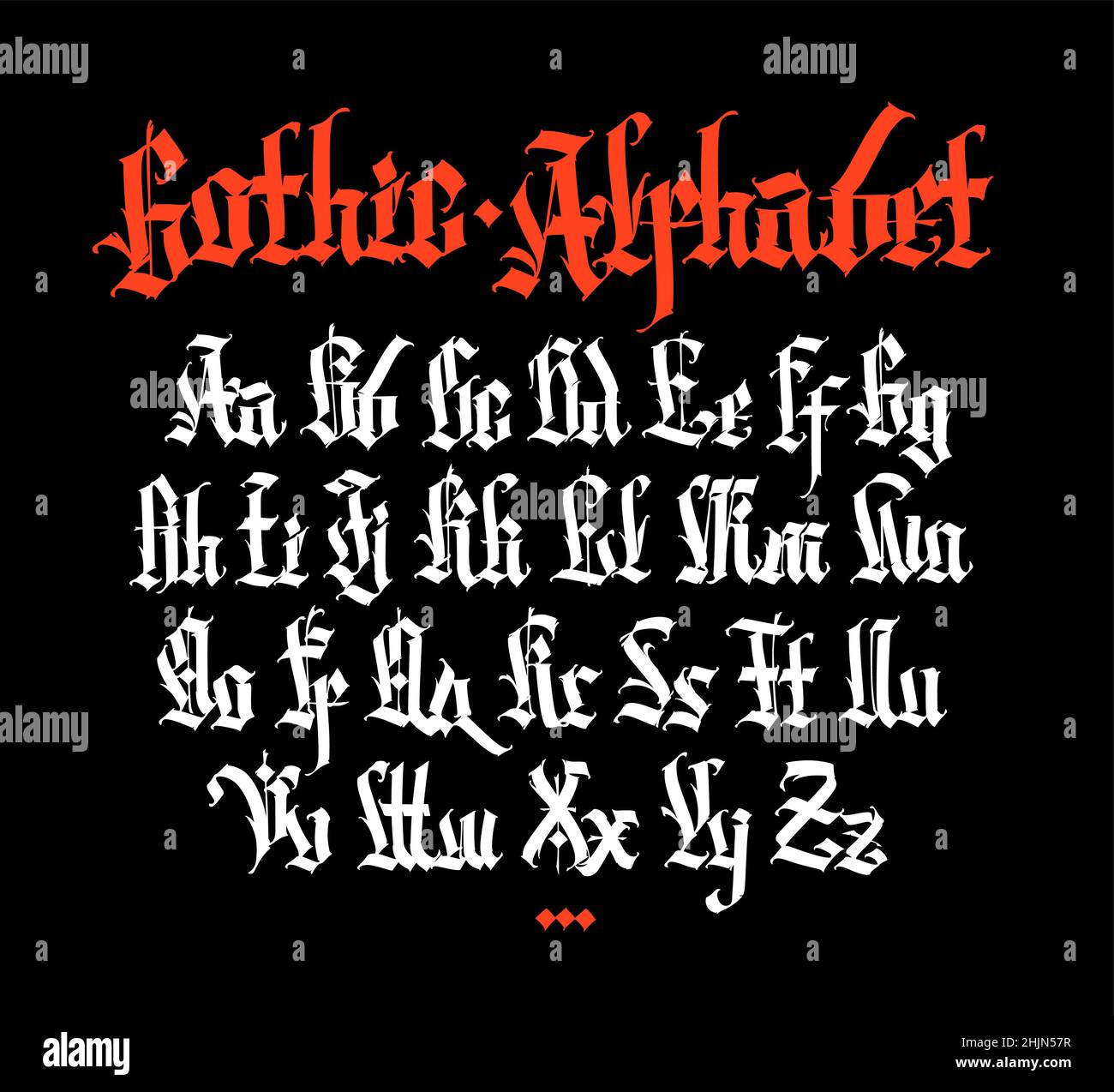 Gothic, English alphabet. Vector. Medieval Latin letters. Uppercase and ...