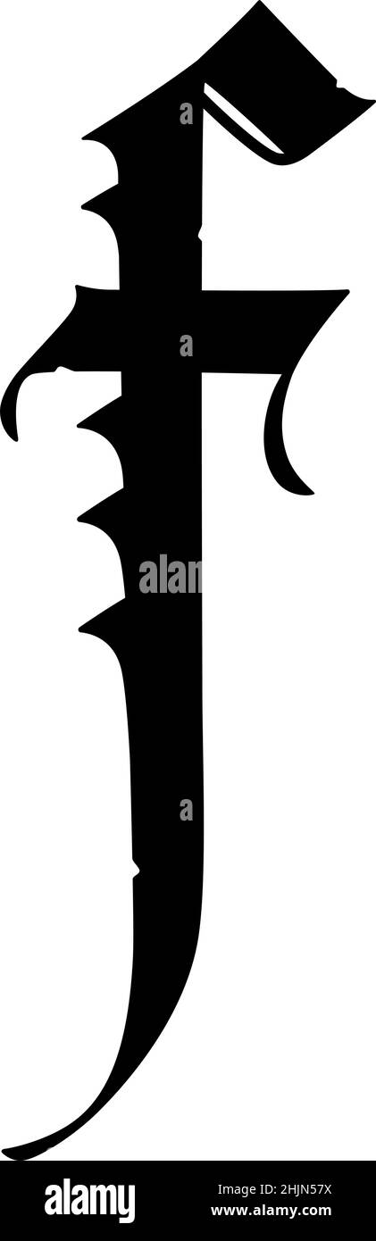 The letter f in the Gothic style. Vector. Old alphabet. The symbol is ...