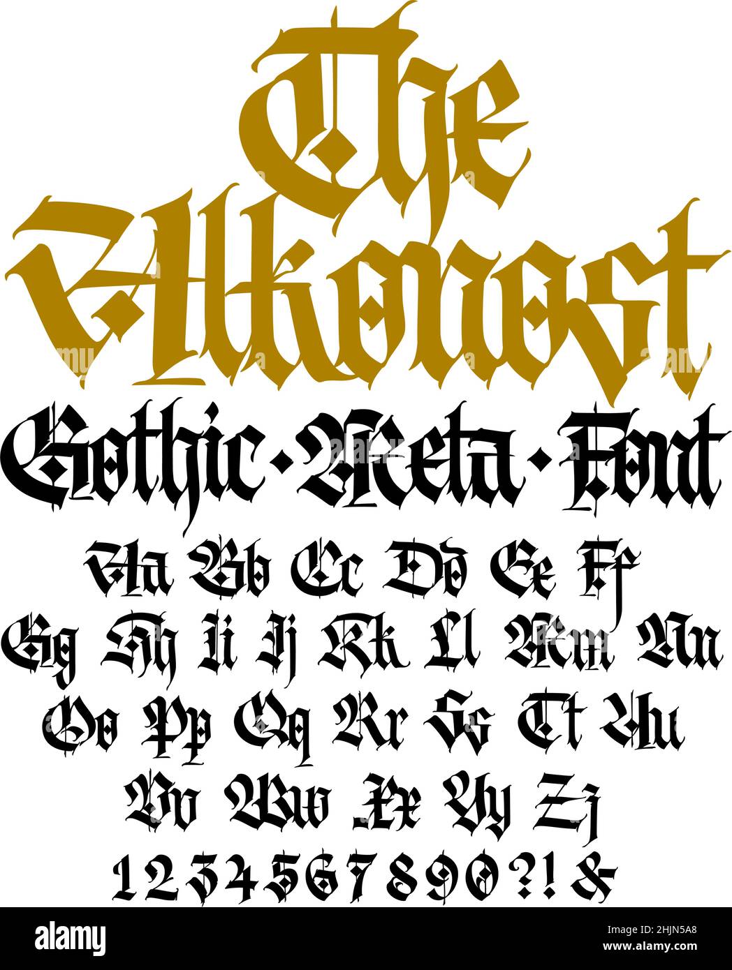 Gothic. Vector. Uppercase and lowercase letters on a white background ...