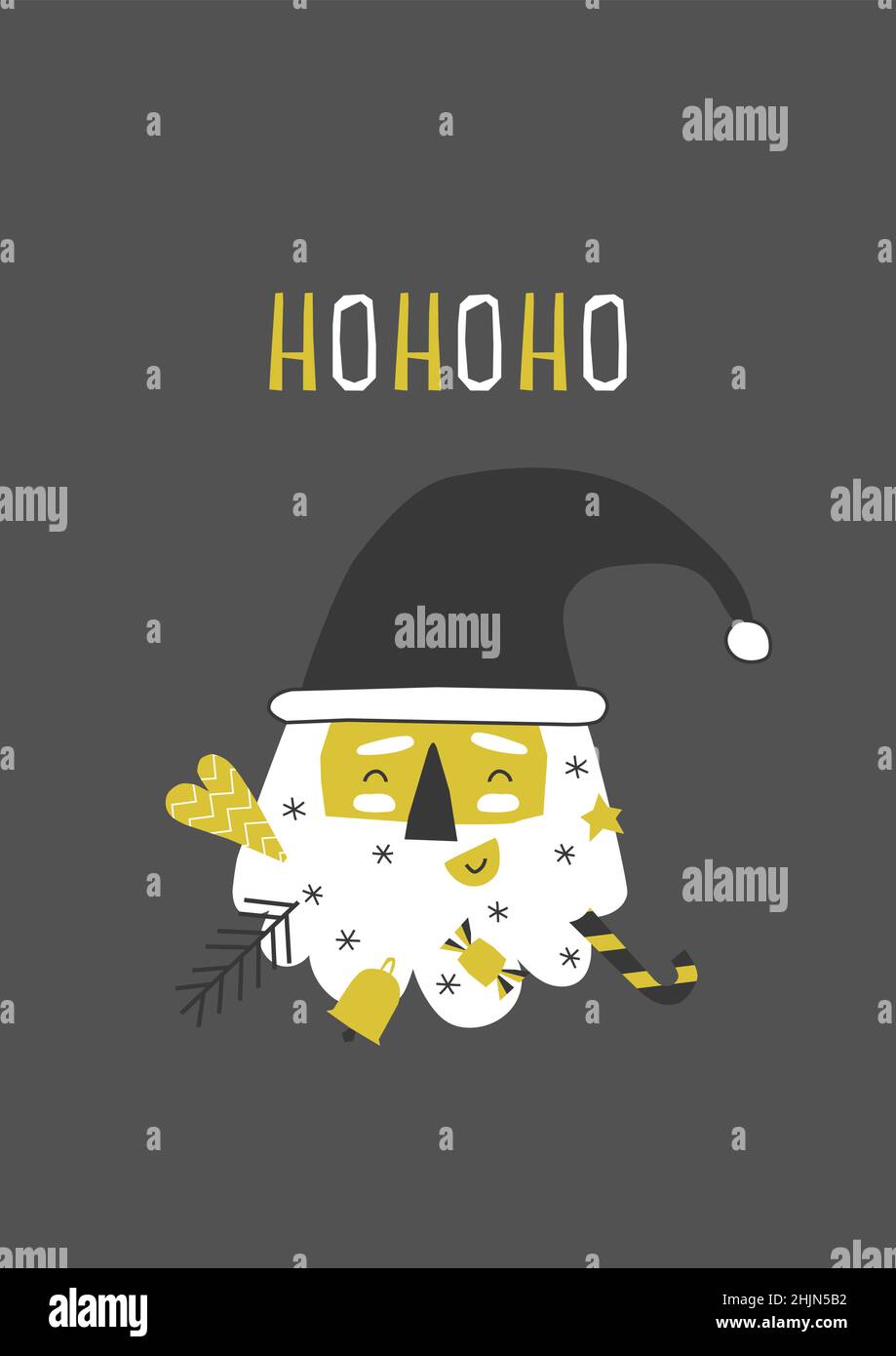 Vector gift card with text - Ho Ho Ho. Happy Santa Claus smiles. His ...